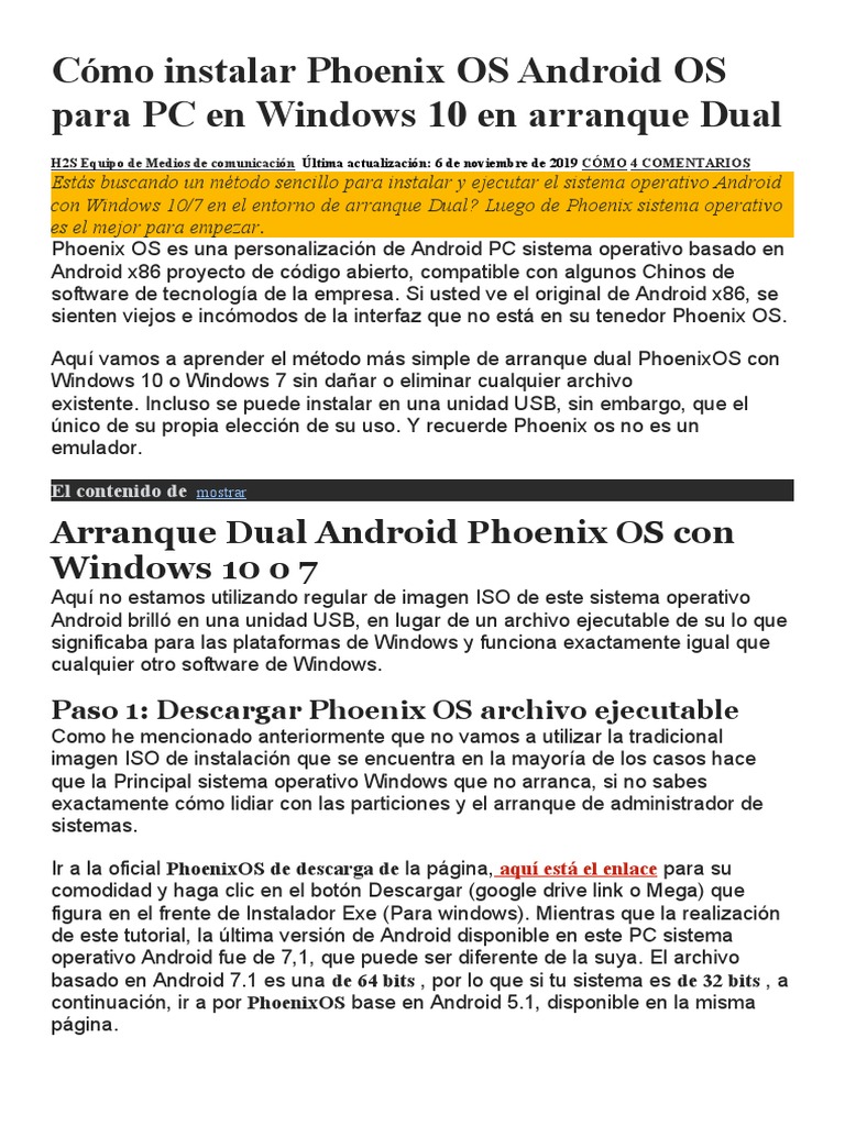 Instalar Phoenix OS Android OS | PDF | Windows 10 | Microsoft Windows