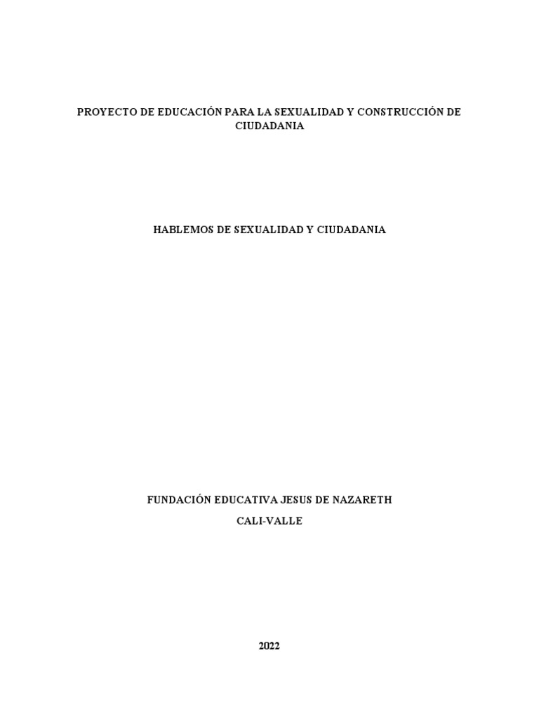 Proyecto De Educación Para La Sexualidad Y Construcción De Ciudadania