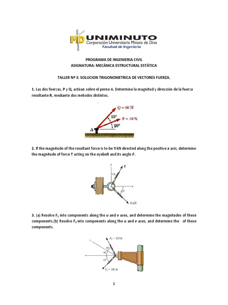 Taller #3 Solucion Trigonometrica de Vectores Fuerza | PDF | Eje