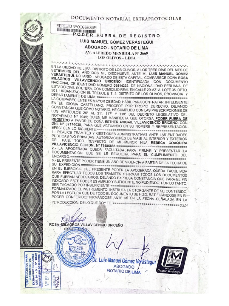 Documento Notarial Extraprotocolar | PDF