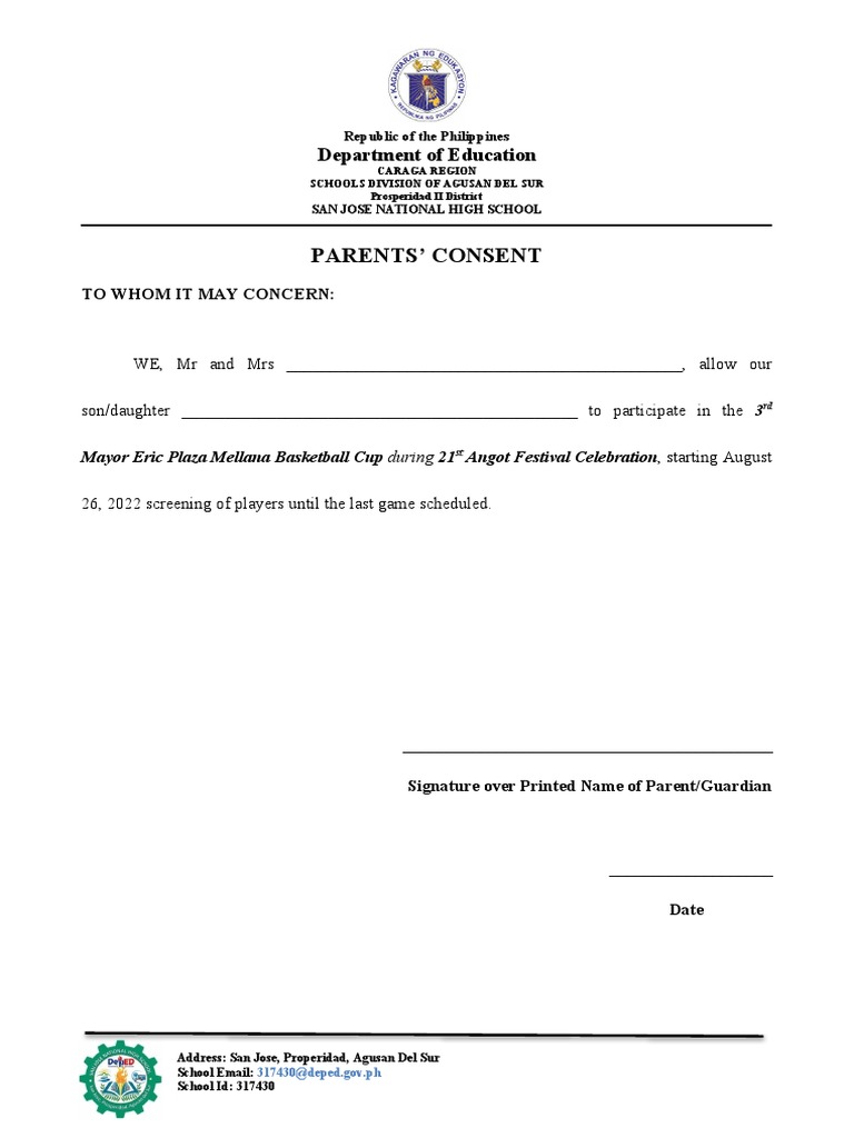 Parents' Consent: Department of Education | PDF