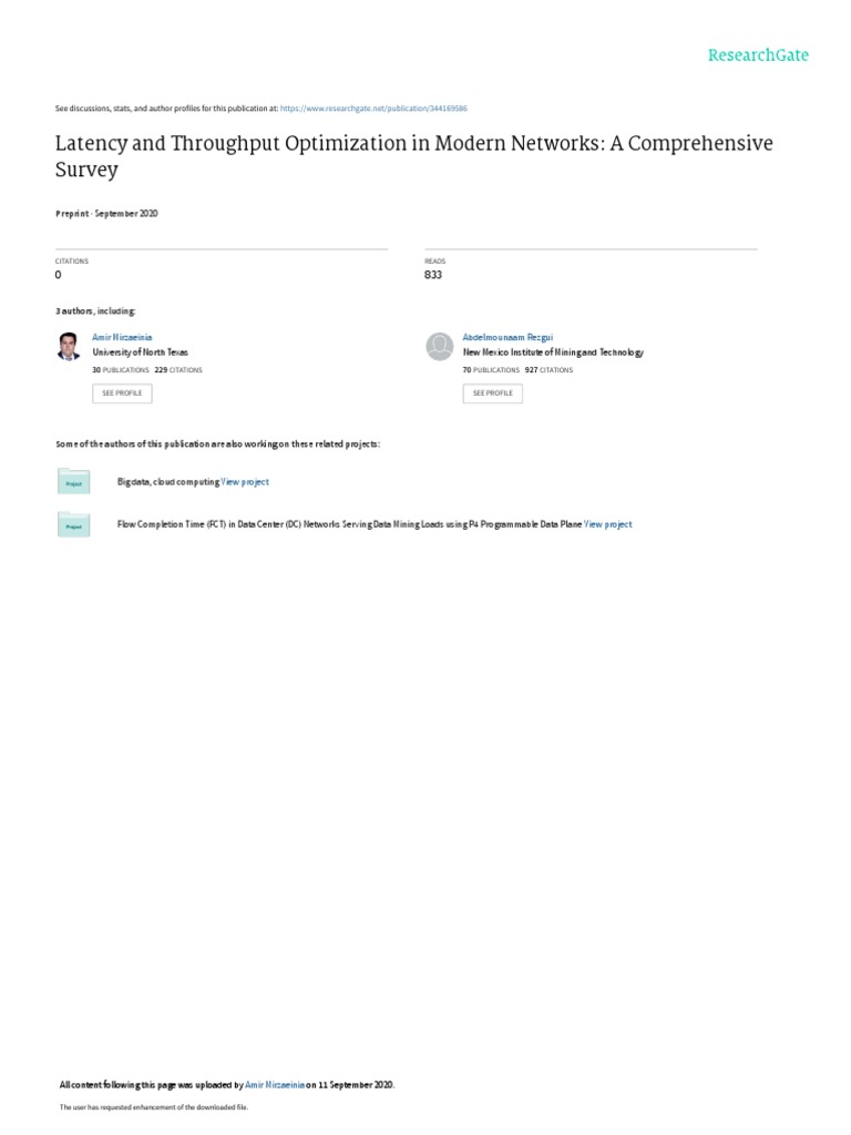 Latency and Throughput Optimization in Modern Networks: A Comprehensive Survey | PDF | Network ...