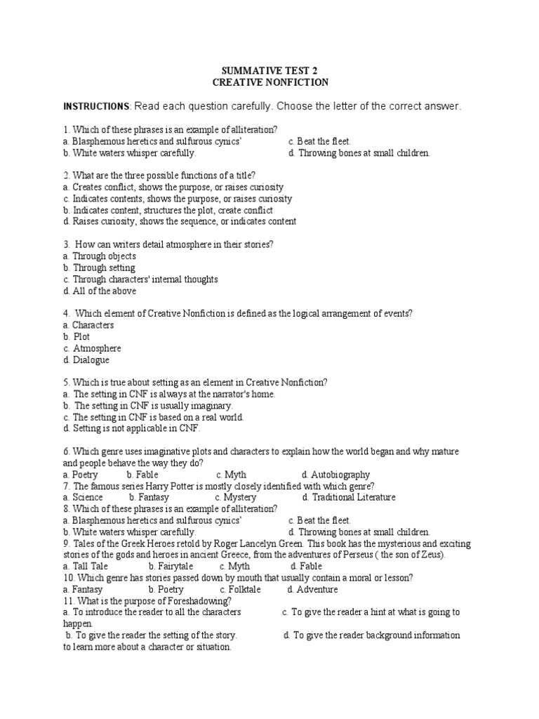Read Each Question Carefully. Choose The Letter of The Correct Answer ...