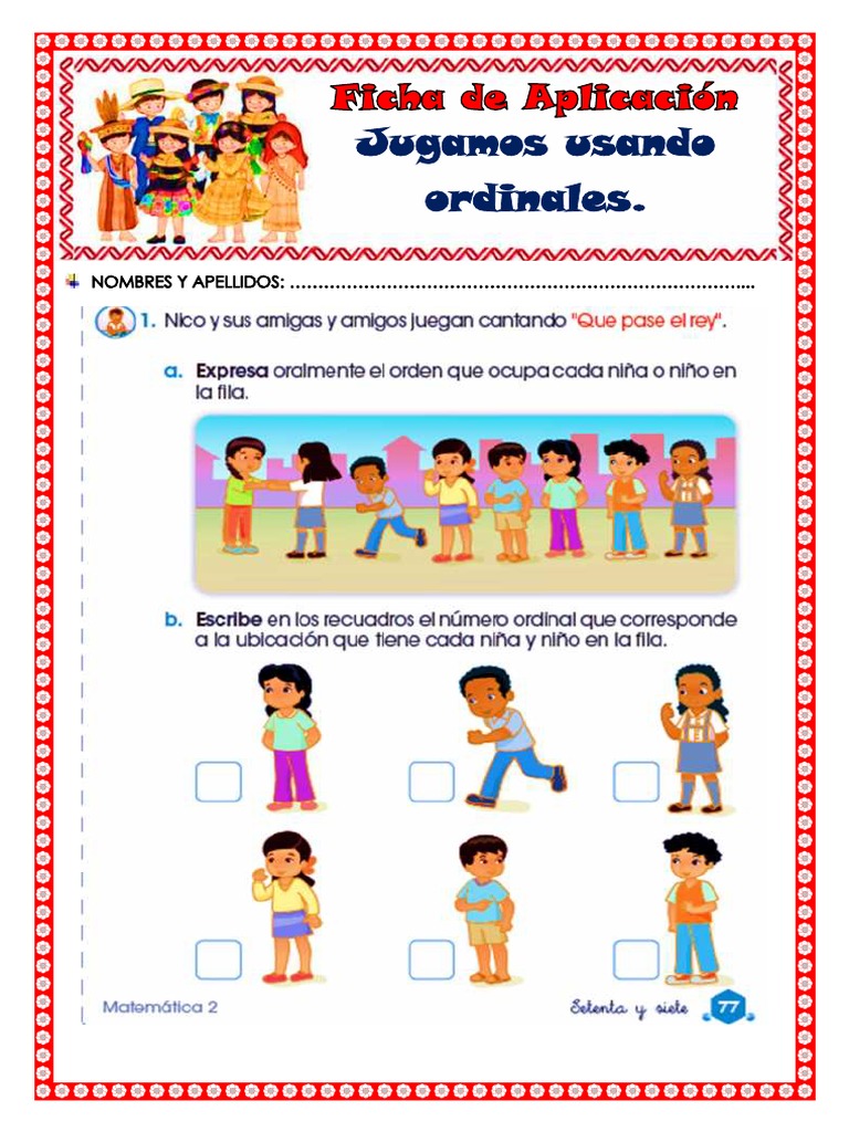2° Ficha Día 2 Mat Jugamos Usando Ordinales. | PDF