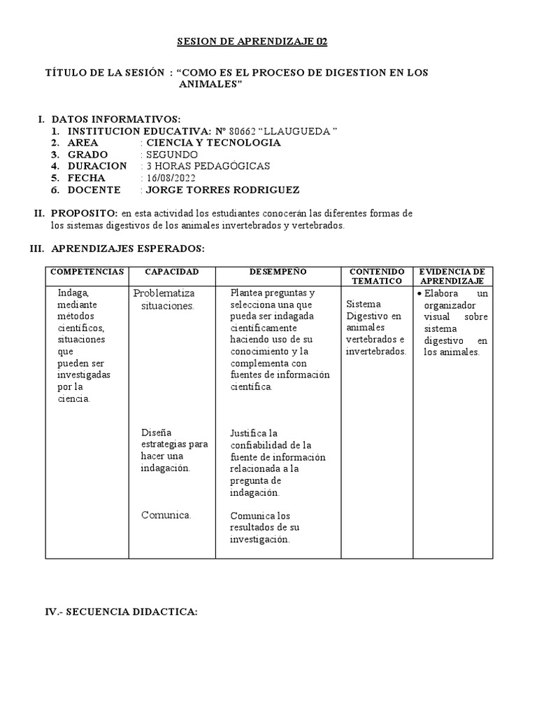 Sesion de Aprendizaje 02 Segundo | PDF | Aprendizaje | Maestros