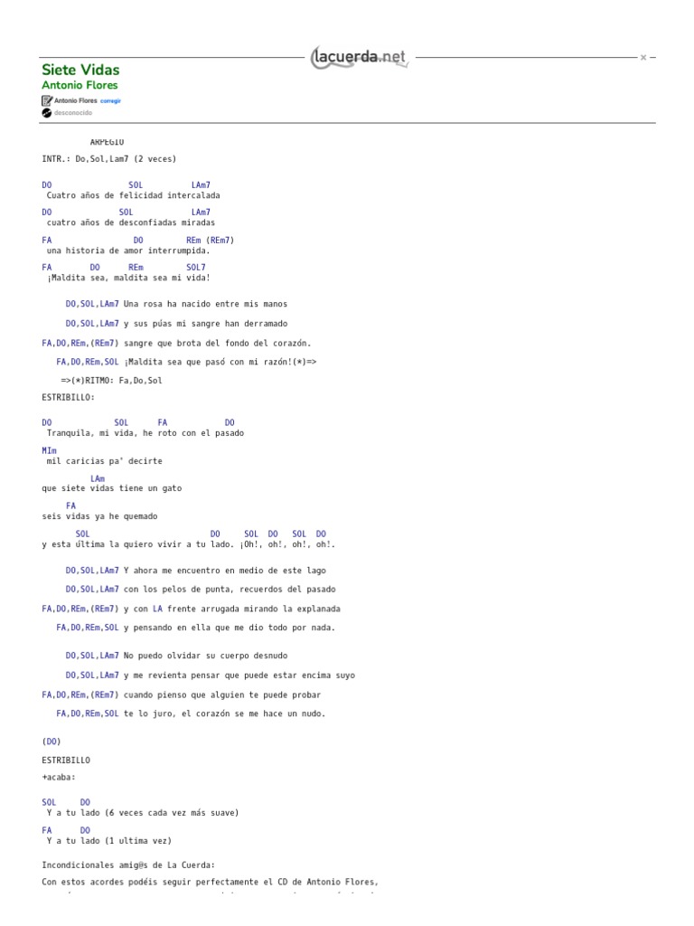 SIETE VIDAS, Antonio Flores - Acordes | PDF | Acorde (Música)