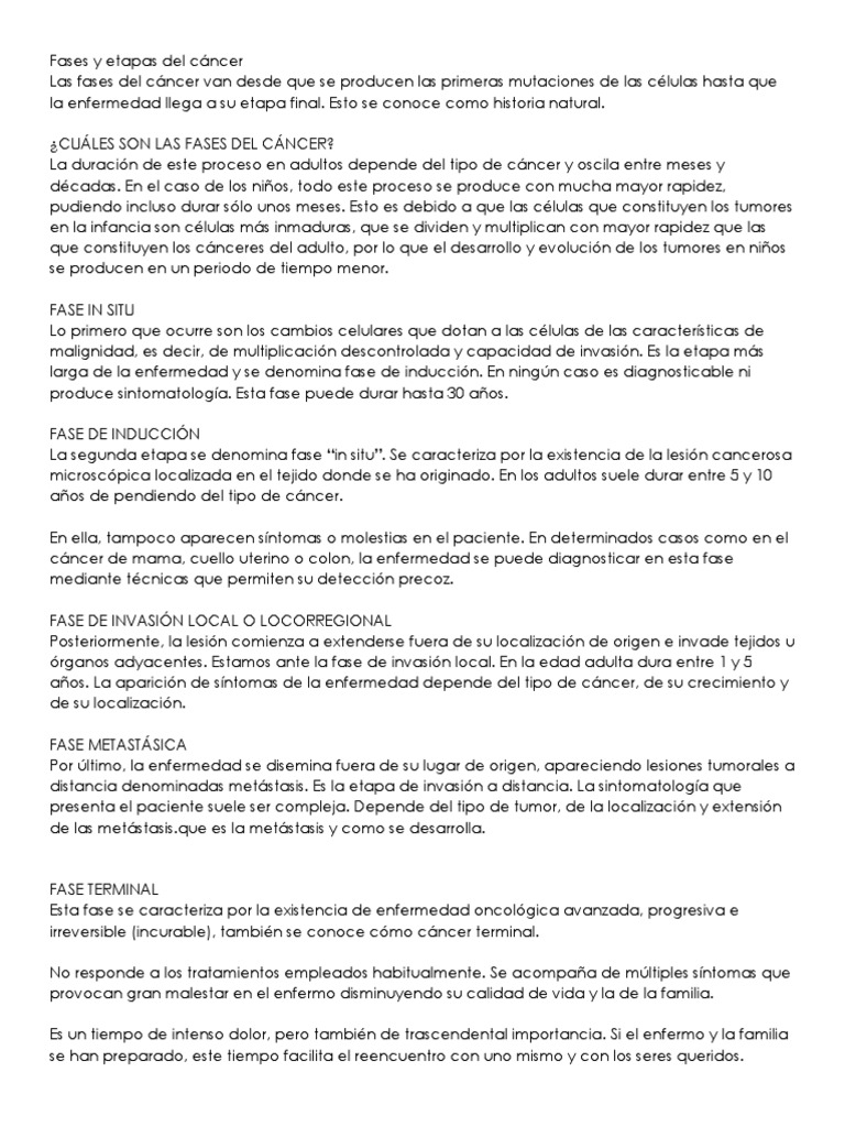 Fases del cáncer: evolución y estadios | PDF | Cáncer | Metástasis