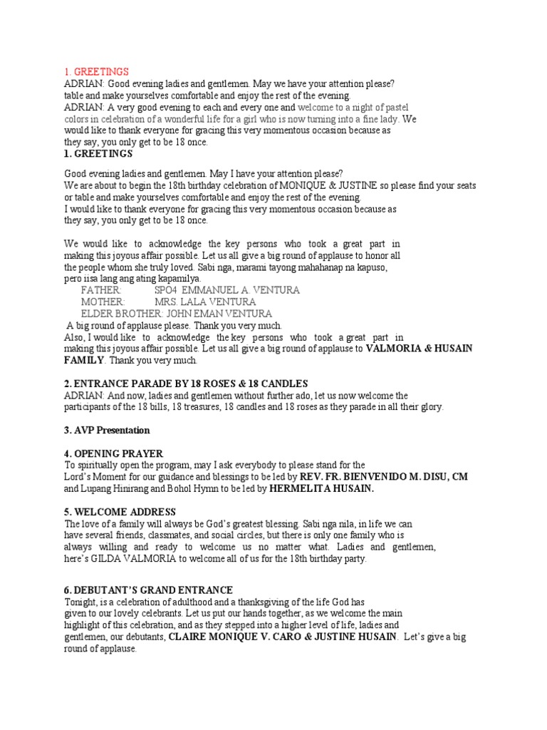 SCRIPT FOR EMCEE DEBUTANT | PDF