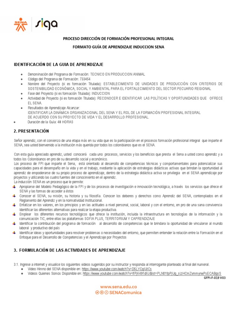 Gfpi-F-019 - Guia - de - Aprendizaje Induccion P Animal 2020 | PDF | Aprendizaje | Evaluación