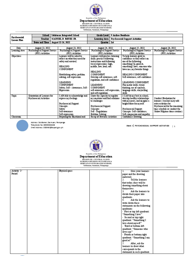DLL Grade 9 - Week 1 | PDF | Learning | Self Awareness