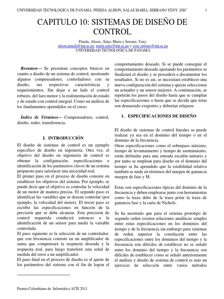 Articulo - Dinamic - Sistemas de Diseño de Control | PDF | Sistema de ...