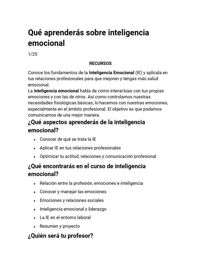 Curso de Inteligencia Emocional IE | PDF | Inteligencia emocional | Las emociones