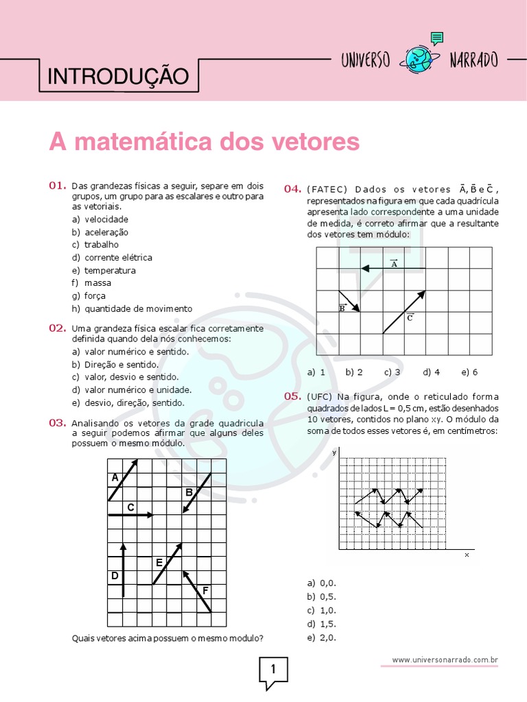 Lista Exercícios Introdução 02 | PDF | Vetor euclidiano | Espaço vetorial Lista Exercícios Introdução 02 | PDF | Vetor euclidiano | Espaço vetorial