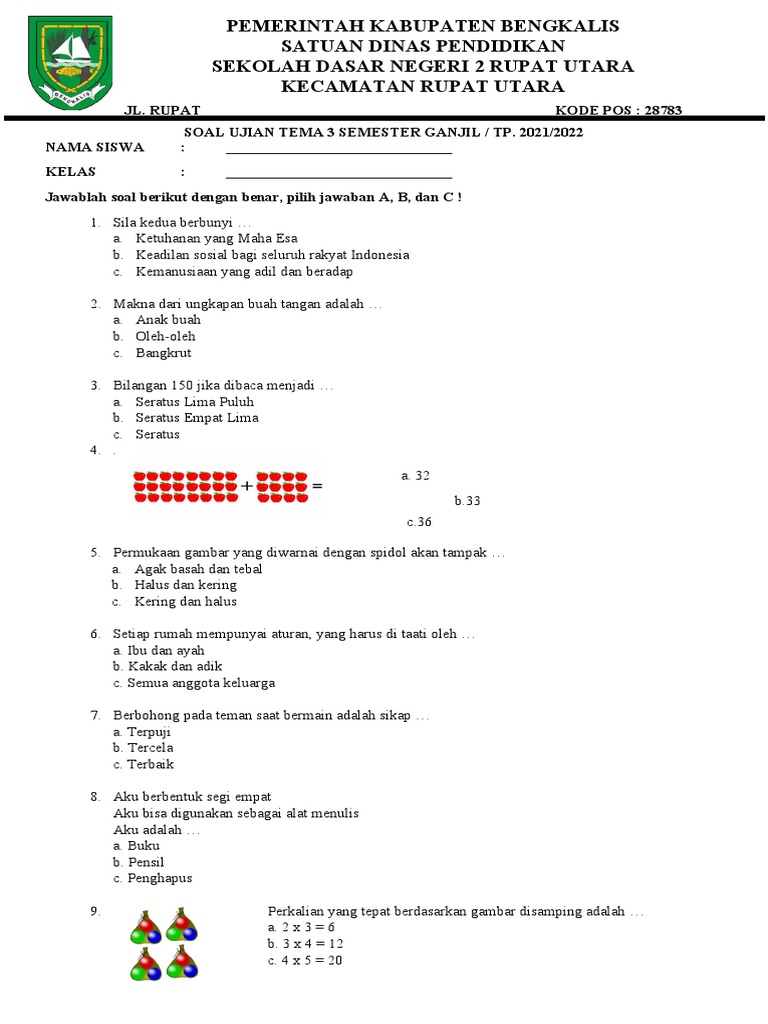 Soal Ujian Kelas 2 TEMA 3 | PDF