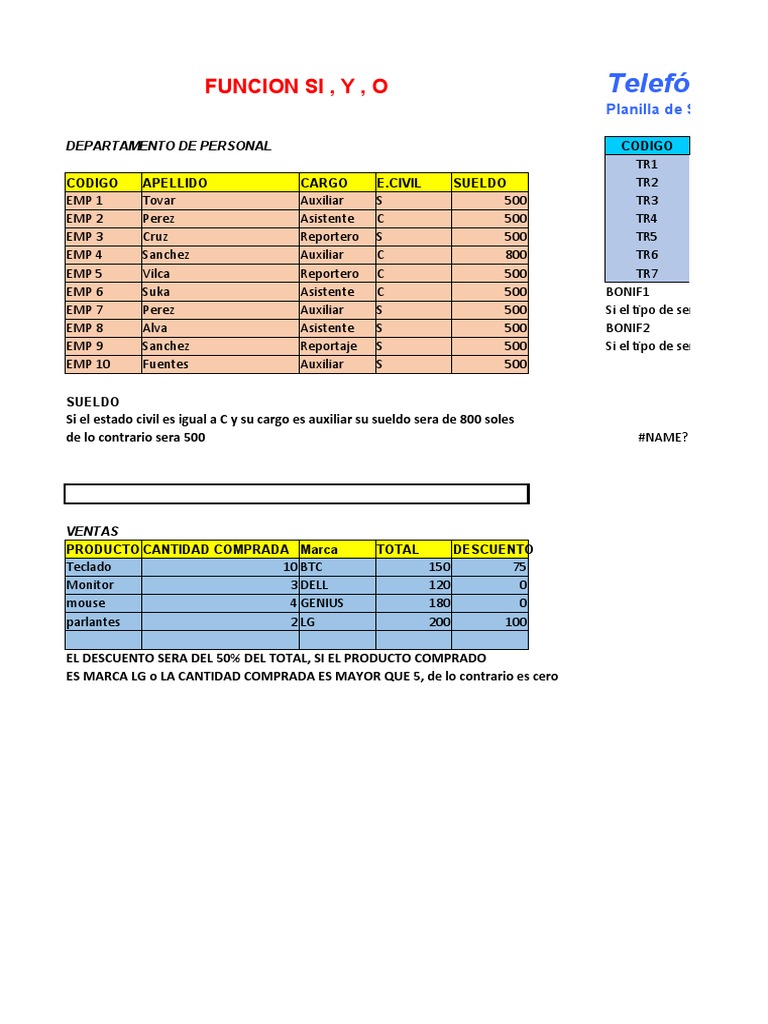 Ejericio Si o Y, Practica. | PDF
