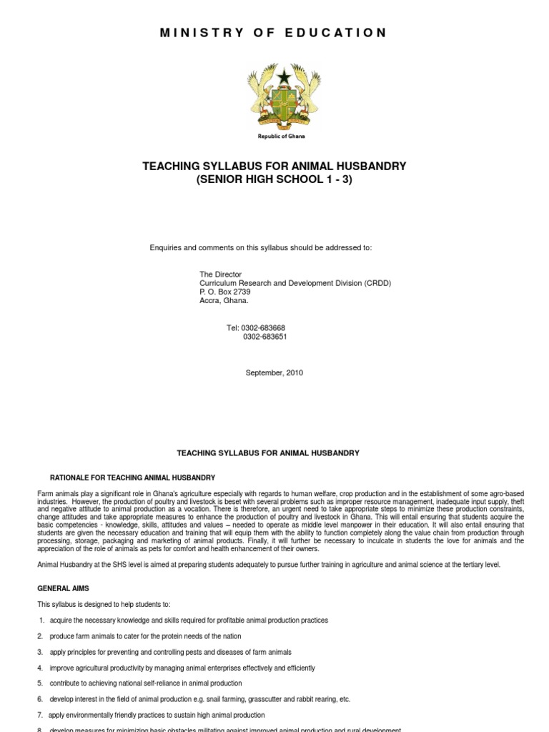 Animal Husbandry Syllabus | PDF | Educational Assessment | Teaching Method