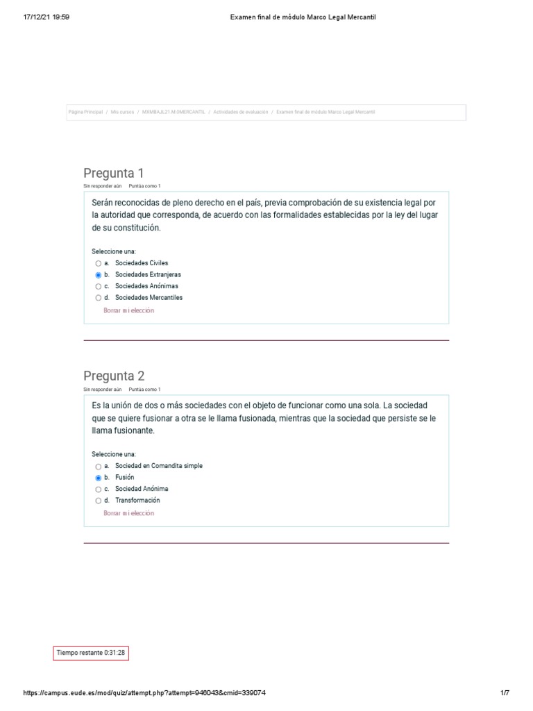 Examen Final de Módulo Marco Legal Mercantil | PDF | Sociedad de responsabilidad limitada | Cheque