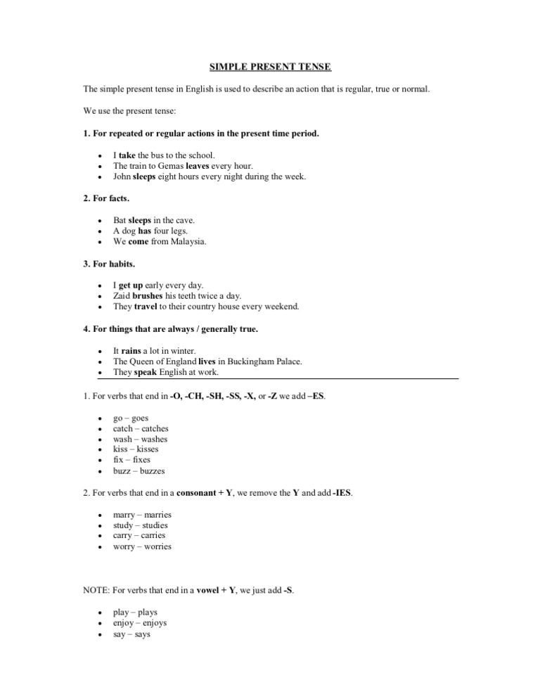 Simple Present Tense Notes For Primary School Child | PDF | English ...