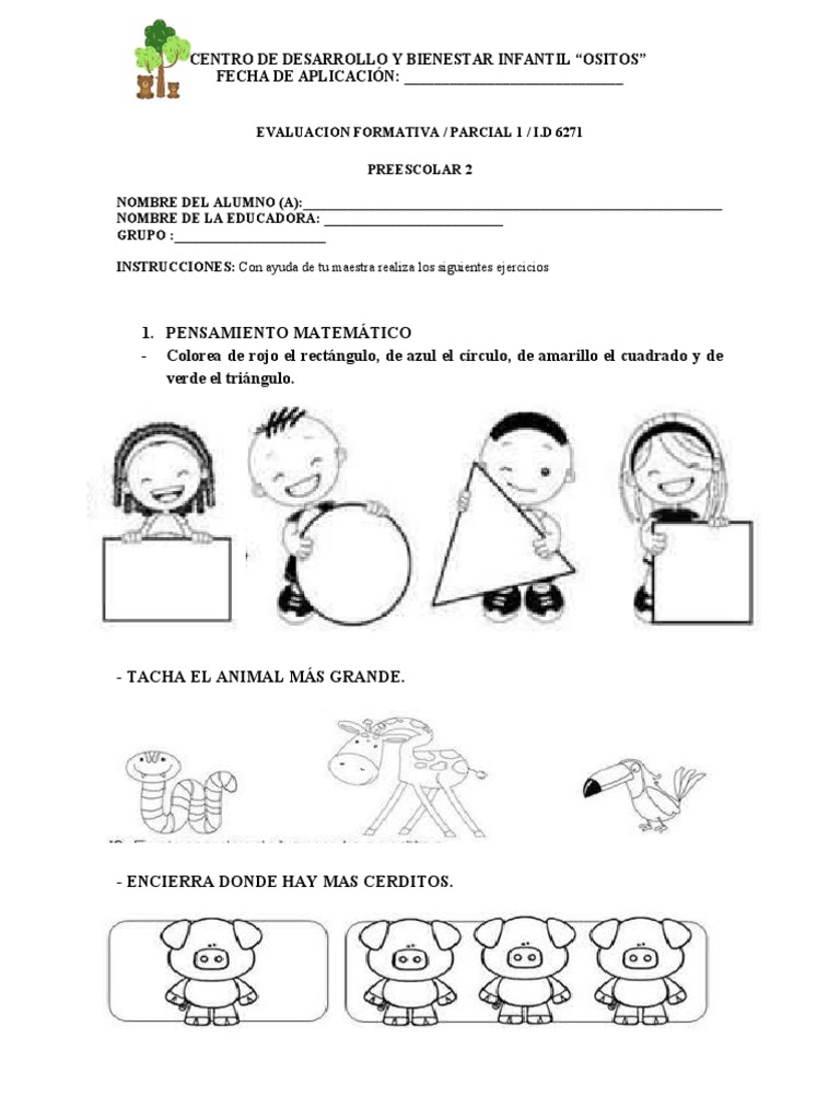 EVALUACION FORMATIVA Preescolar 2 - Primer Parcial | PDF
