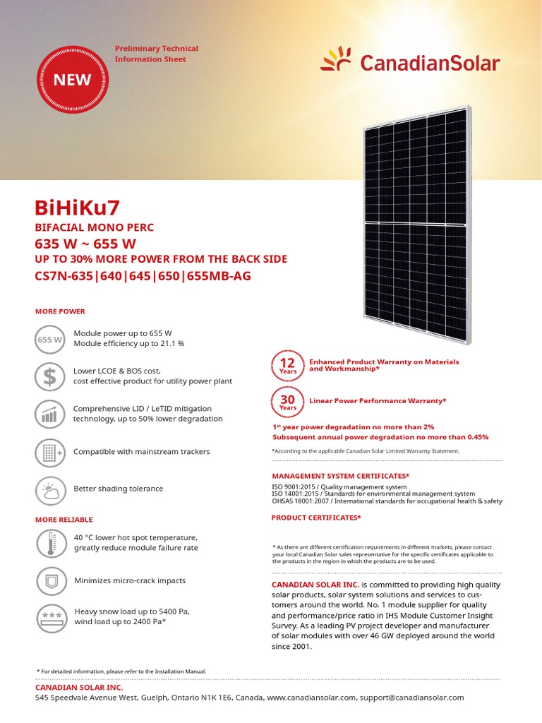 Canadian Solar-Datasheet-BiHiKu7 CS7N-MB-AG v1.1 EN | PDF | Solar Panel ...