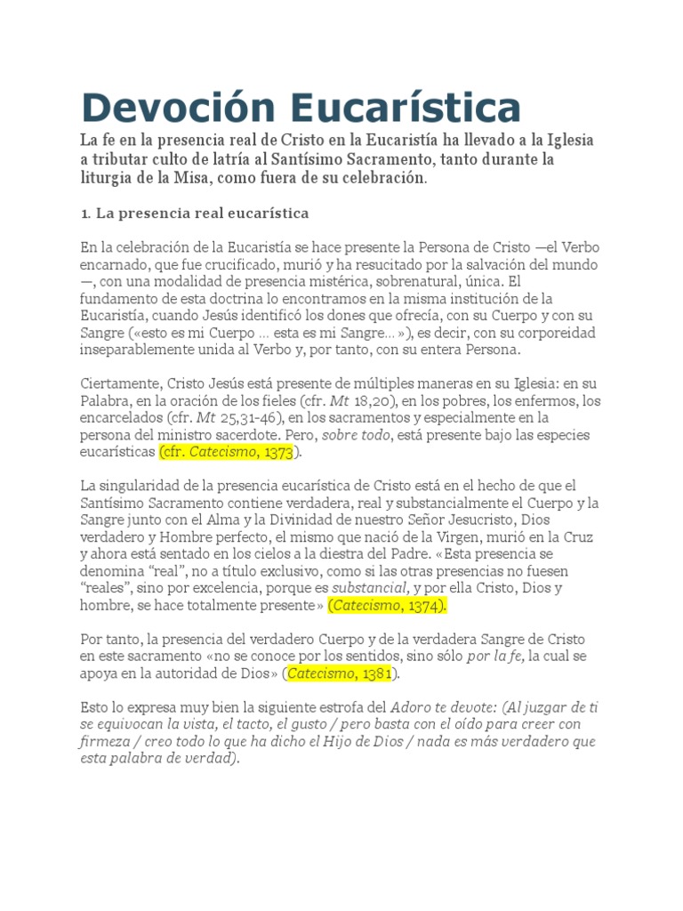 Devocion Eucaristica | PDF | eucaristía | Misa (liturgia)