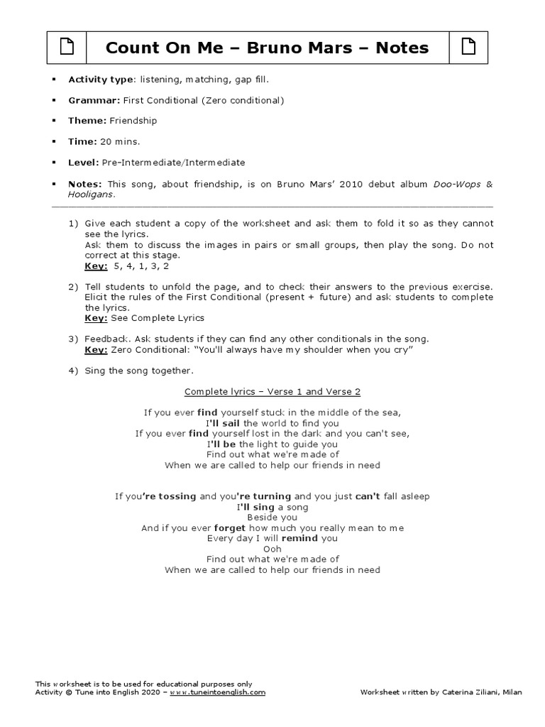 Count On Me - Bruno Mars - Notes: Hooligans | PDF