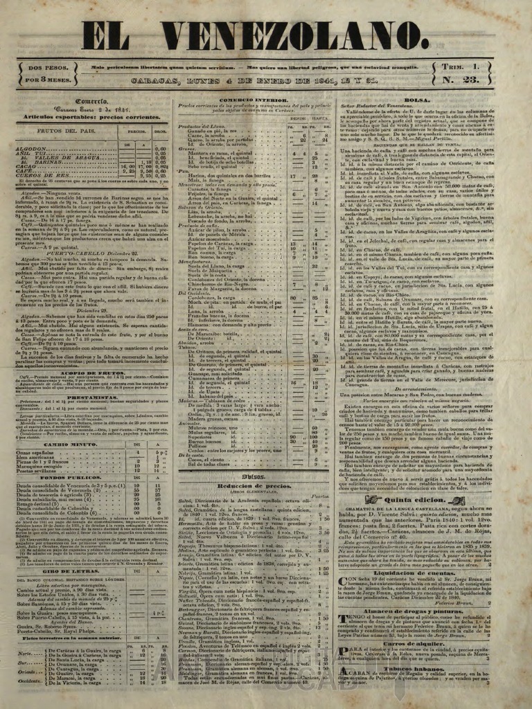El Venezolano-N 23. Caracas 4 de Enero de 1841 | Descargar gratis PDF ...