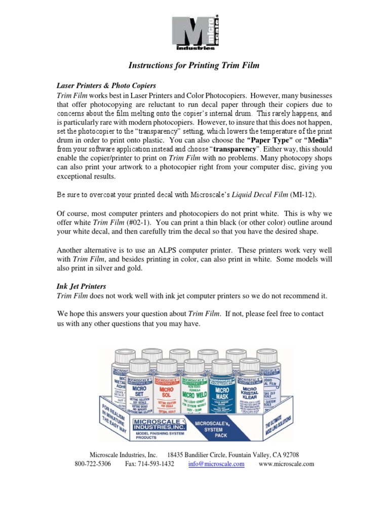 Instructions For Printing Trim Film: Laser Printers & Photo Copiers | PDF