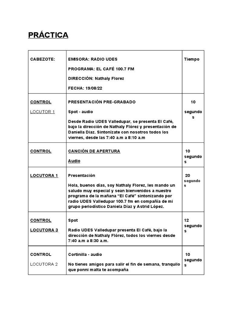 Guion Practica | PDF | Radiodifusión