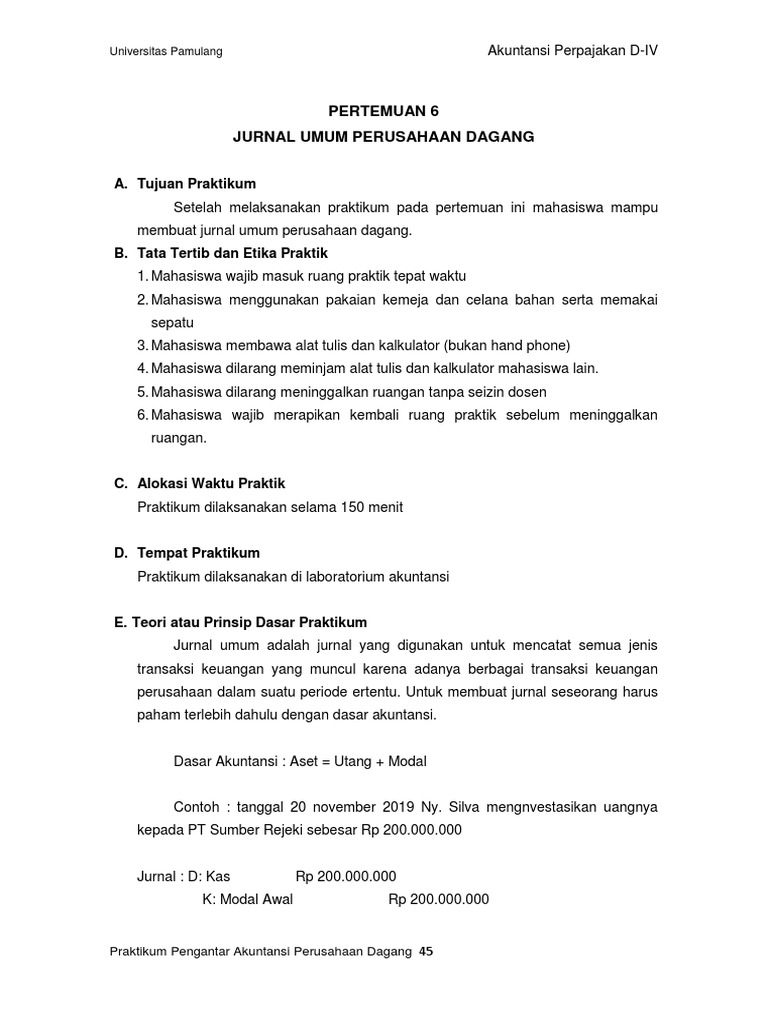 Praktikum Pengantar Akuntansi Perusahaan Dagang - Pertemuan 6 | PDF