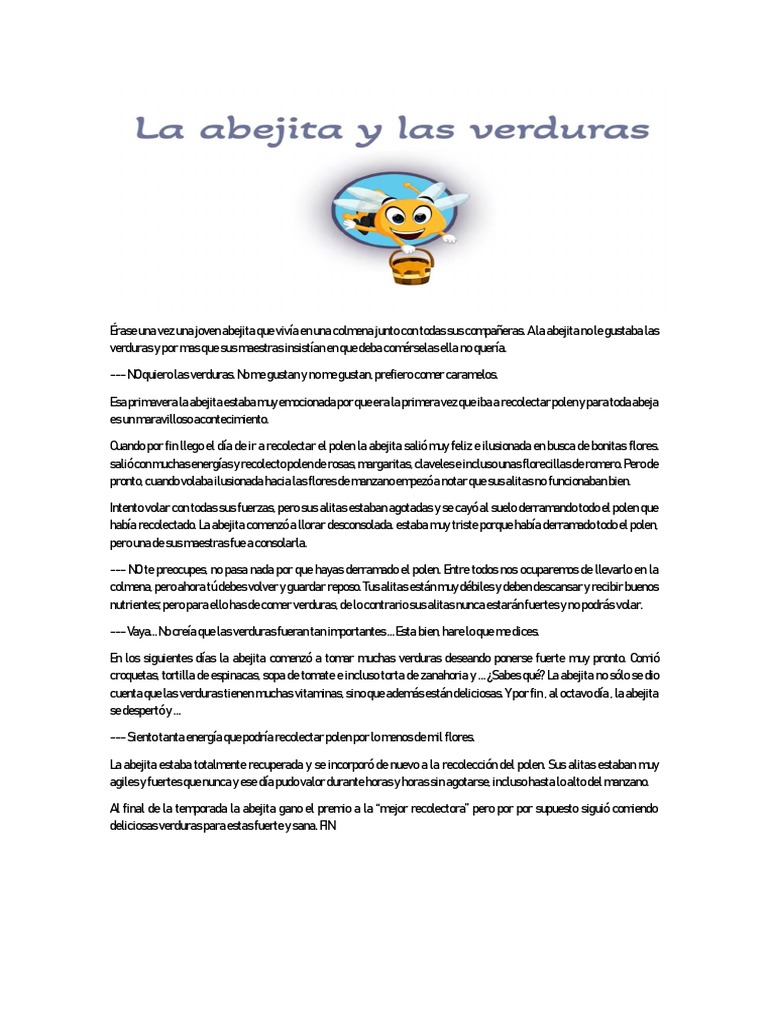 Plan Lector Gia Rodriguez - La Abejita y Las Verduras | PDF