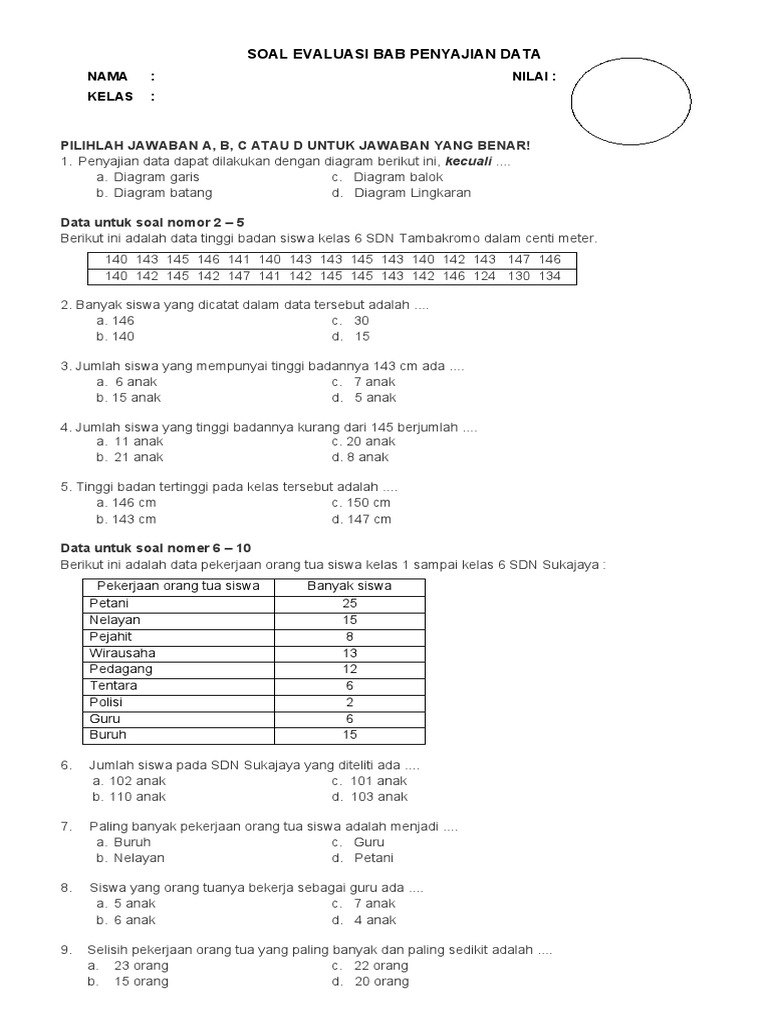 Evaluasi Matematika Bab Penyajian Data | PDF
