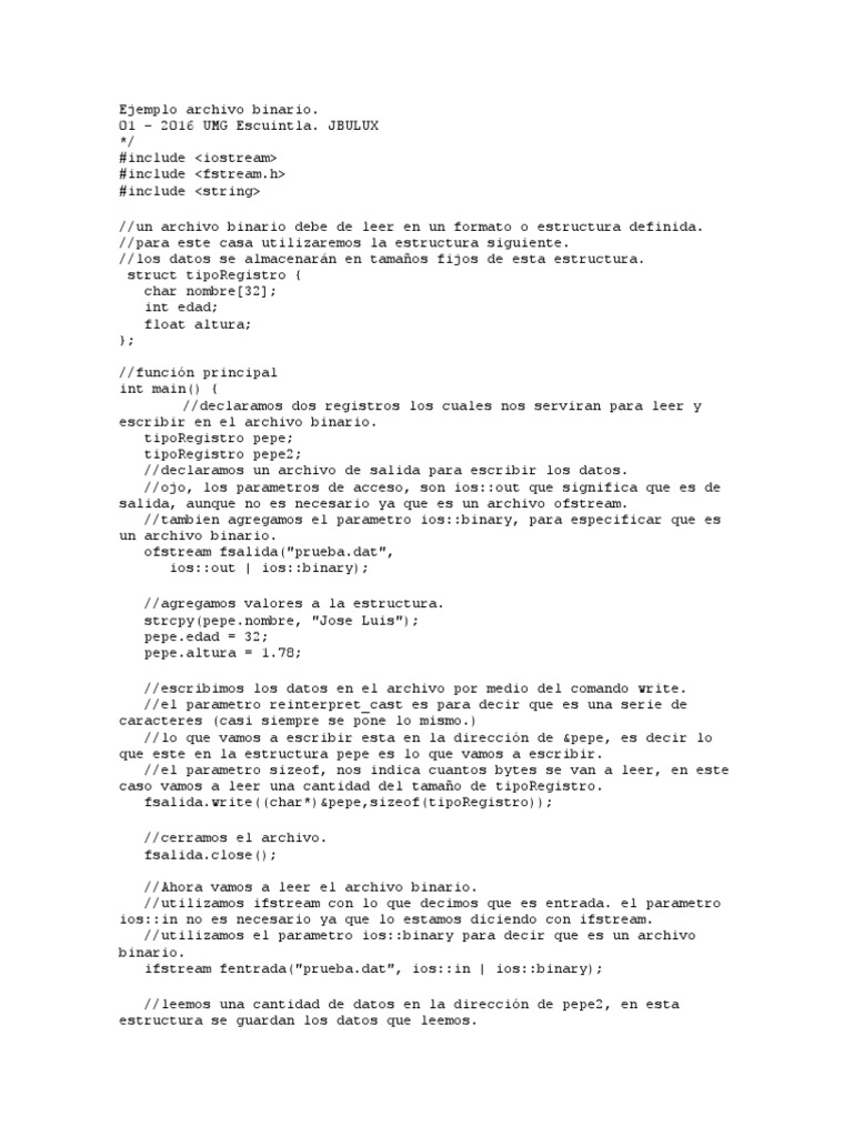 Ejemplo Archivo Binario | PDF | Informática
