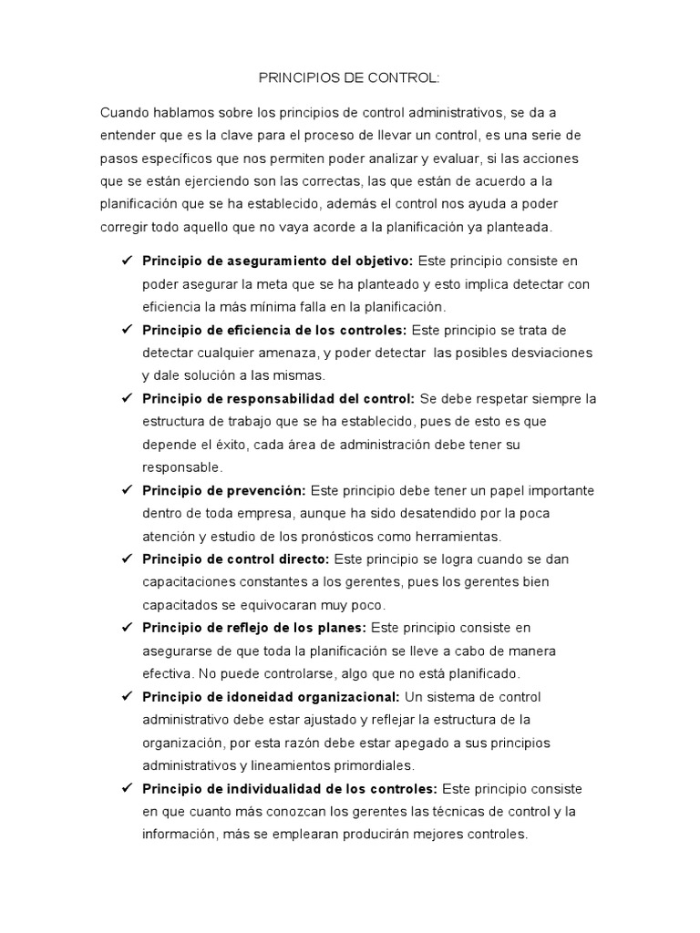 Resumen Admin. Principios de Control | PDF | Planificación | Business