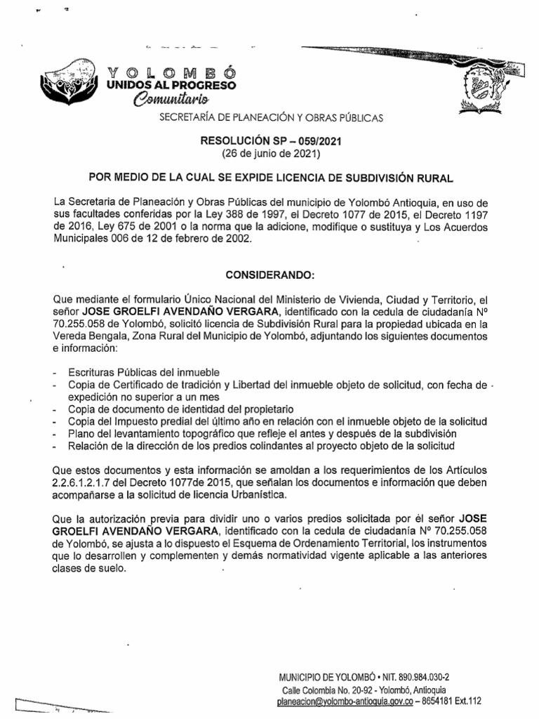 Sp-059 - 2021 Licencia de Subdivision Rural | PDF