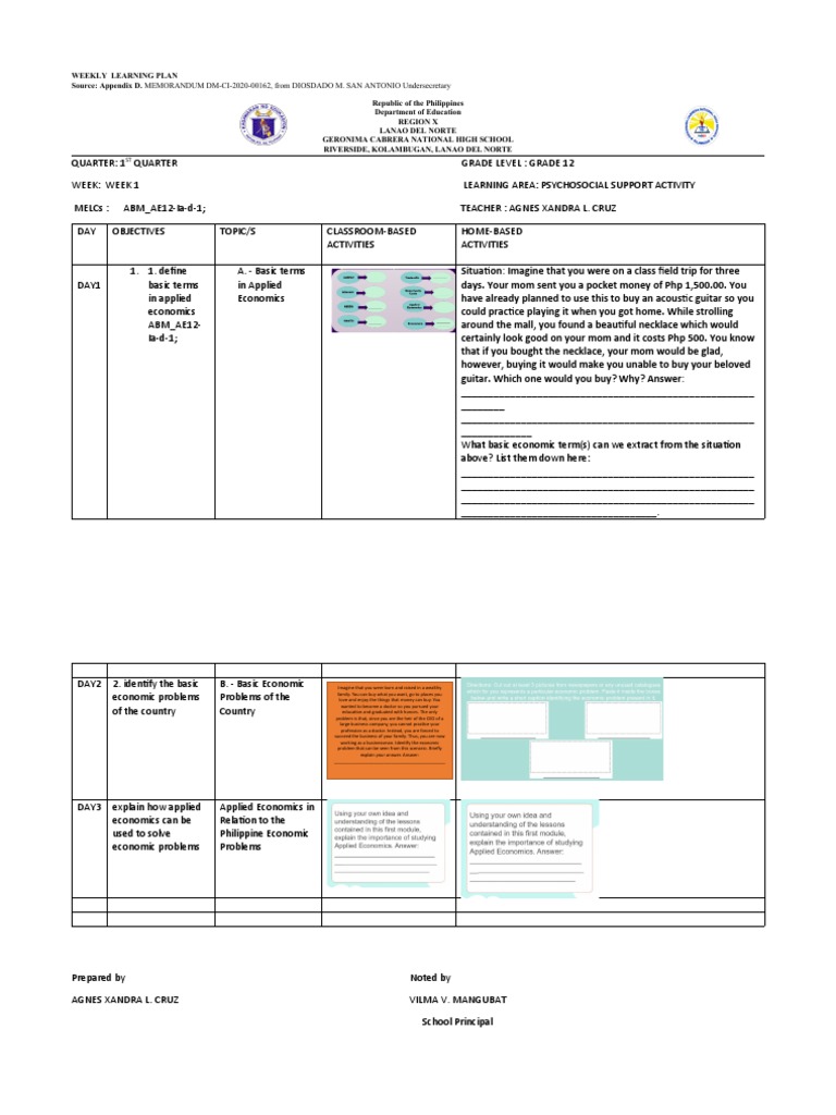 Weekly Learning Plan | PDF