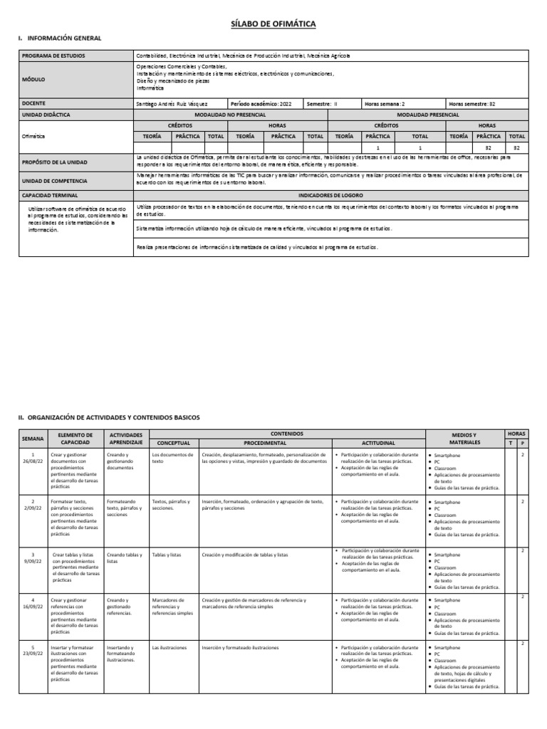 01 Silabo Ofimatica | PDF | Programa de computadora | Programación