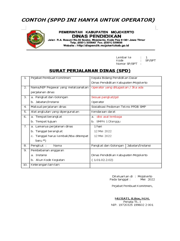 Contoh SPPD PPDB SMPN 1 DLANGGU | PDF