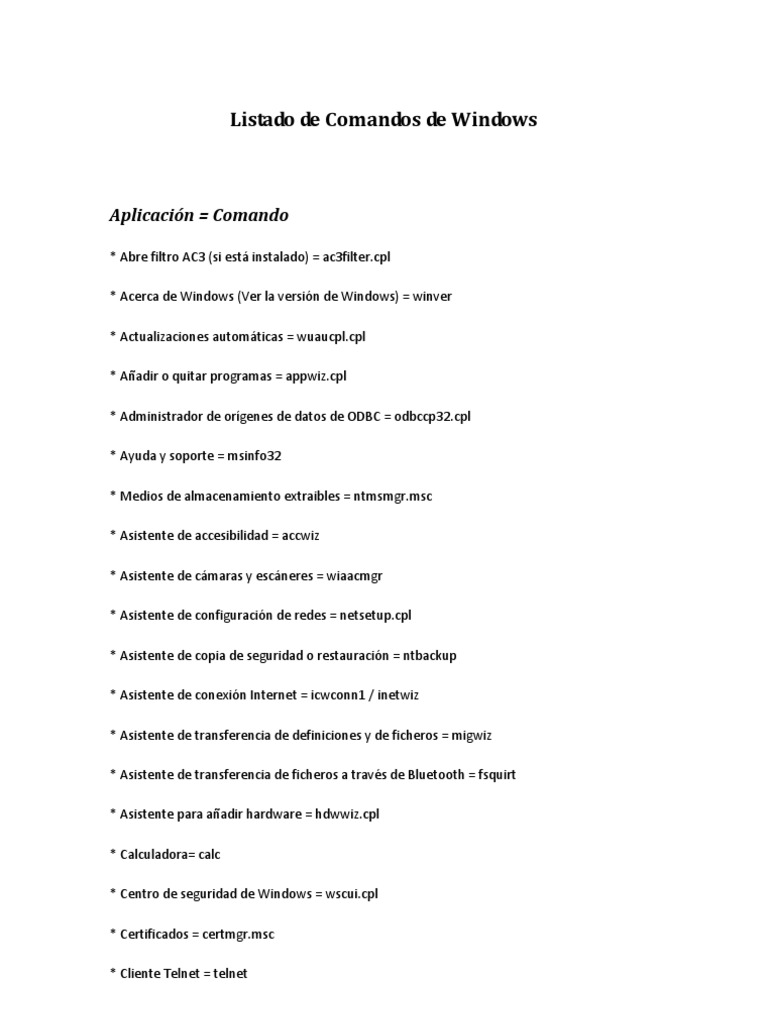 Listado de Comandos Msdos | PDF | Archivo de computadora | Cortafuegos ...