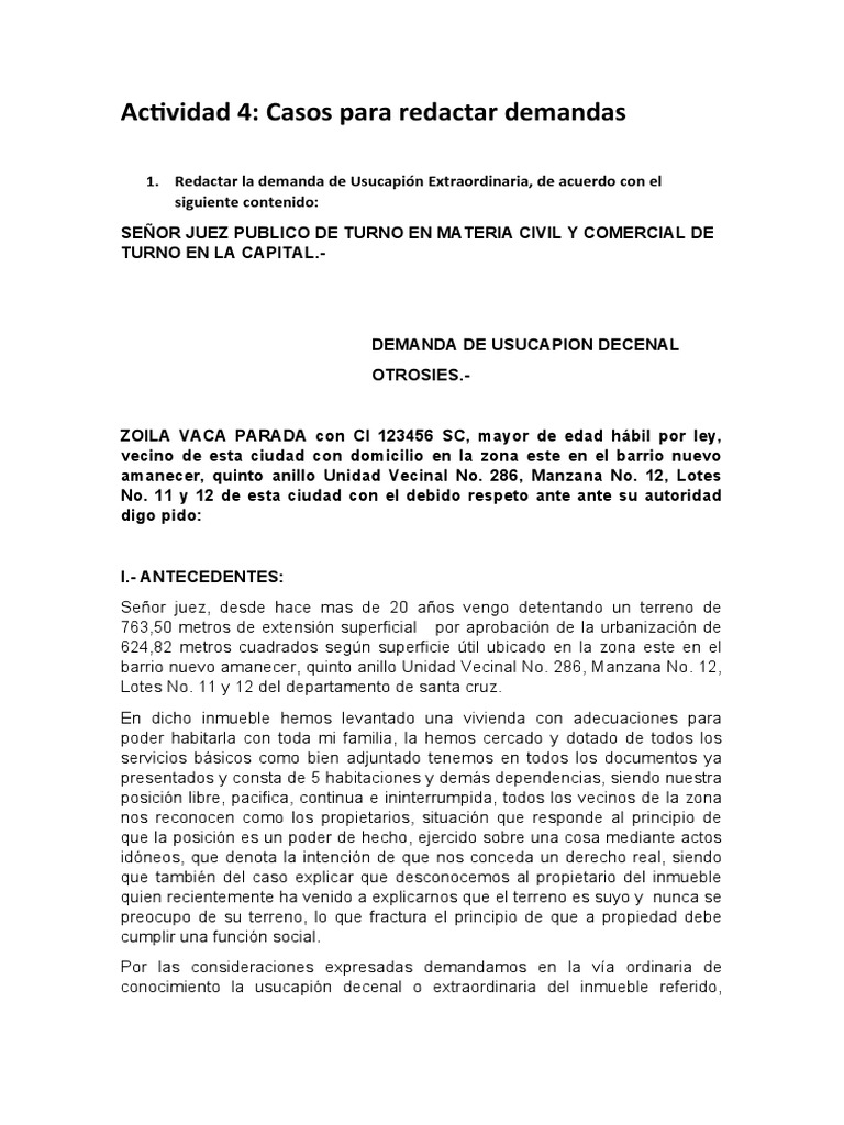 Demanda de Usucapion y Demanda Ejecutiva | PDF | Pagos | Demanda judicial