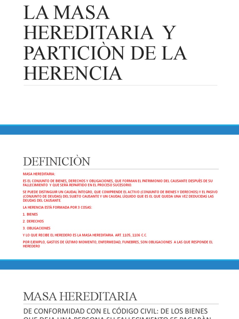 La Masa Hereditaria Yla Particiòn de La Herencia | PDF | Herencia | Condominio