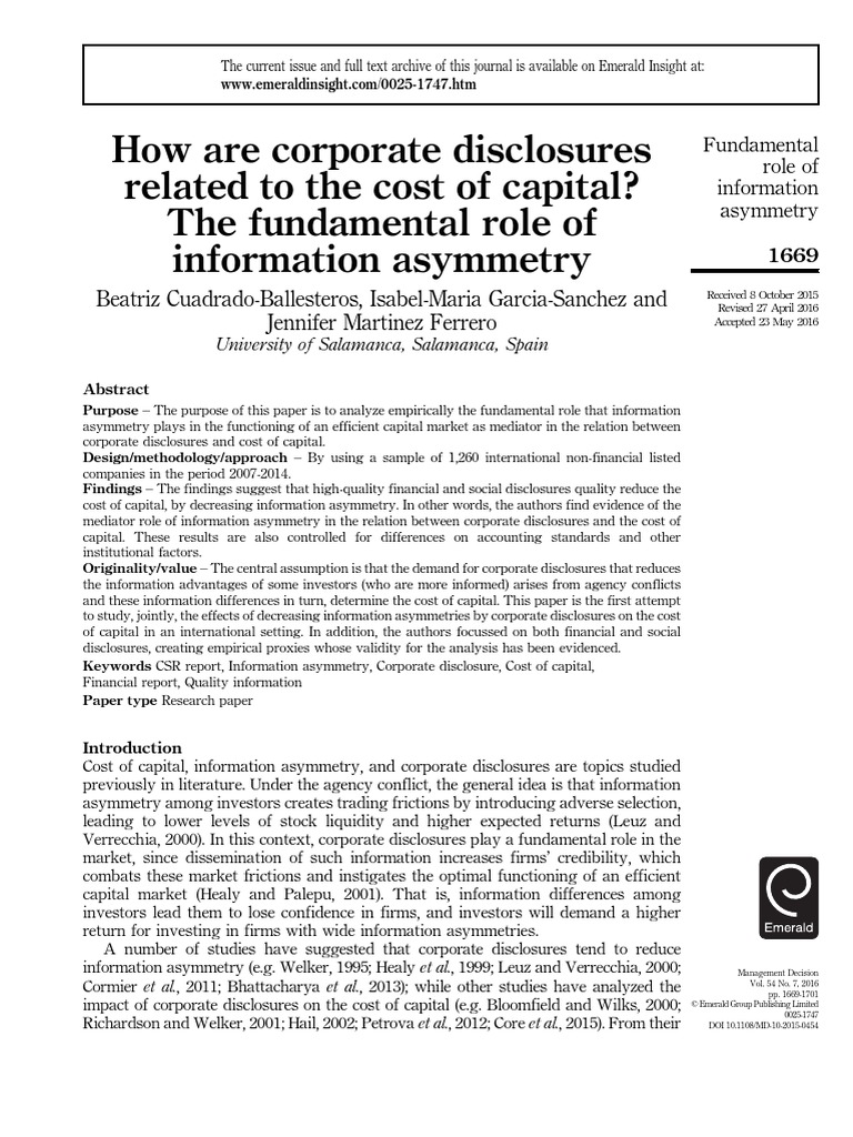 How Are Corporate Disclosures Related To The Cost of Capital? The ...