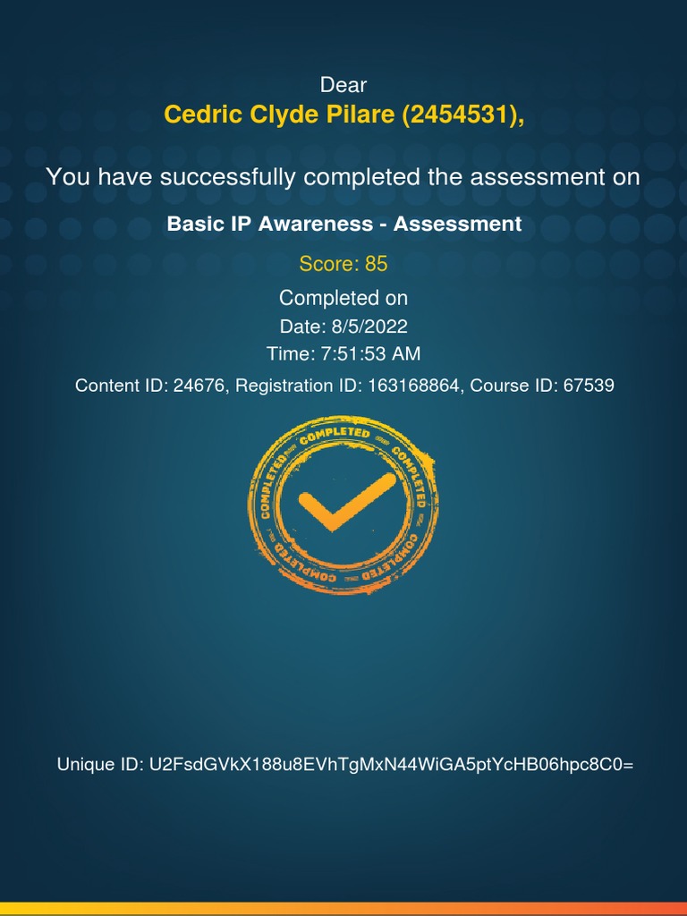 Basic IP Awareness - Assessment - Completion - Certificate | PDF