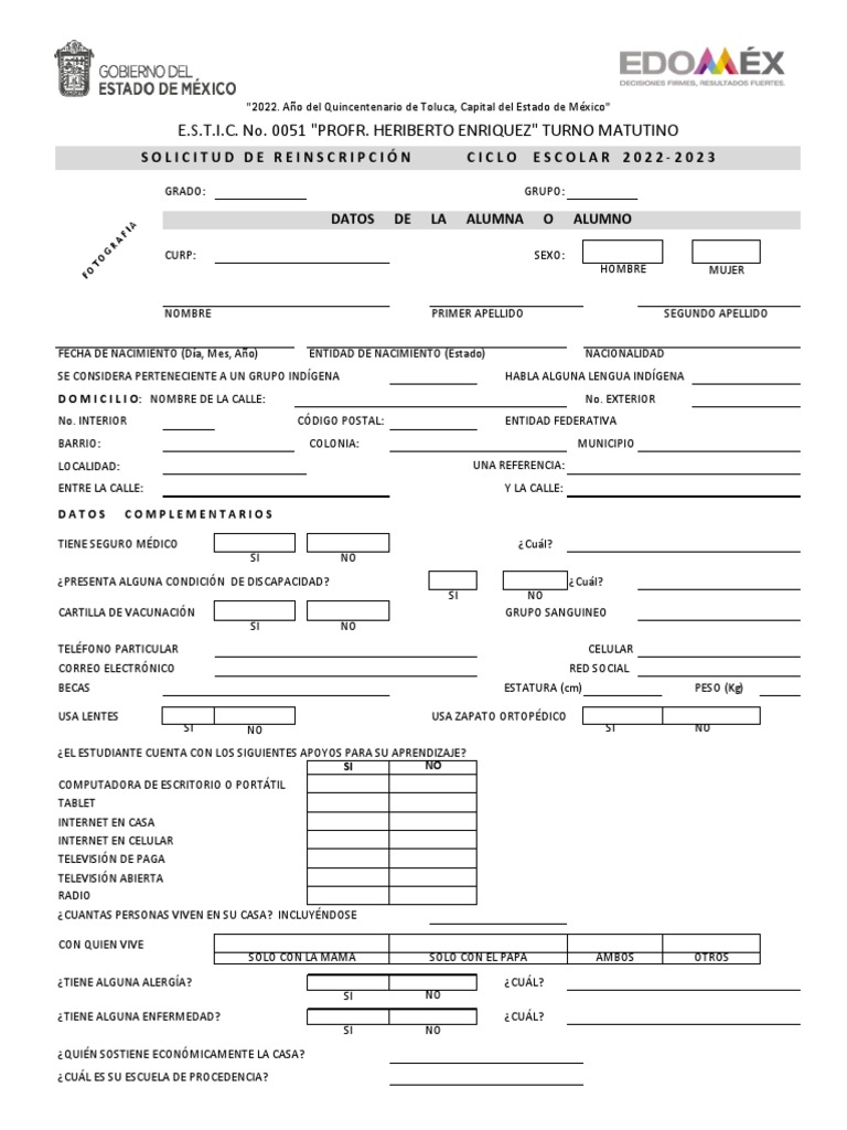 Solicitud de Reinscripcion 0101010 | PDF