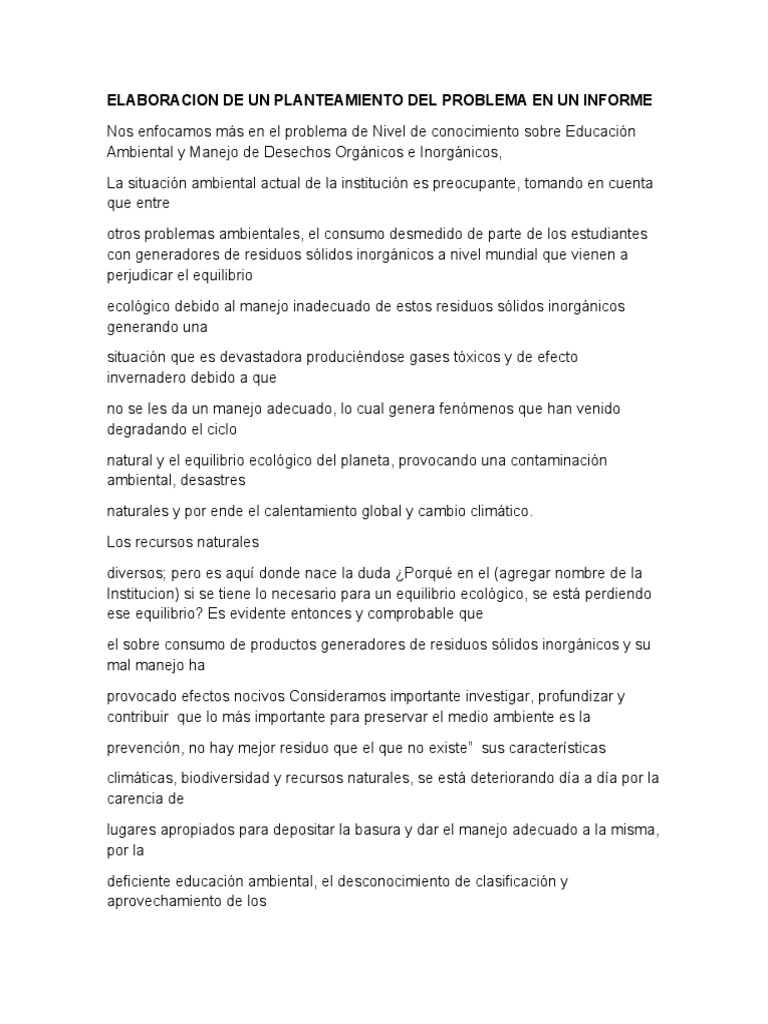 Elaboracion de Un Planteamiento Del Problema en Un Informe | PDF