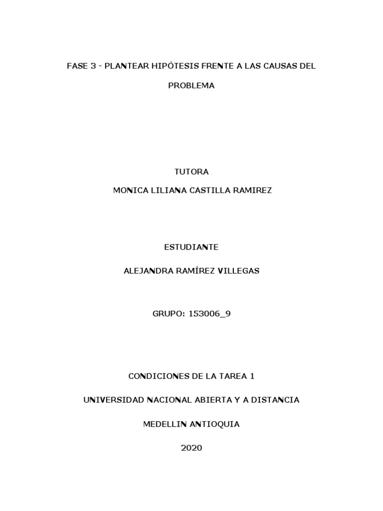 Fase 3 - Plantear Hipótesis Frente A Las Causas Del Problema | PDF ...