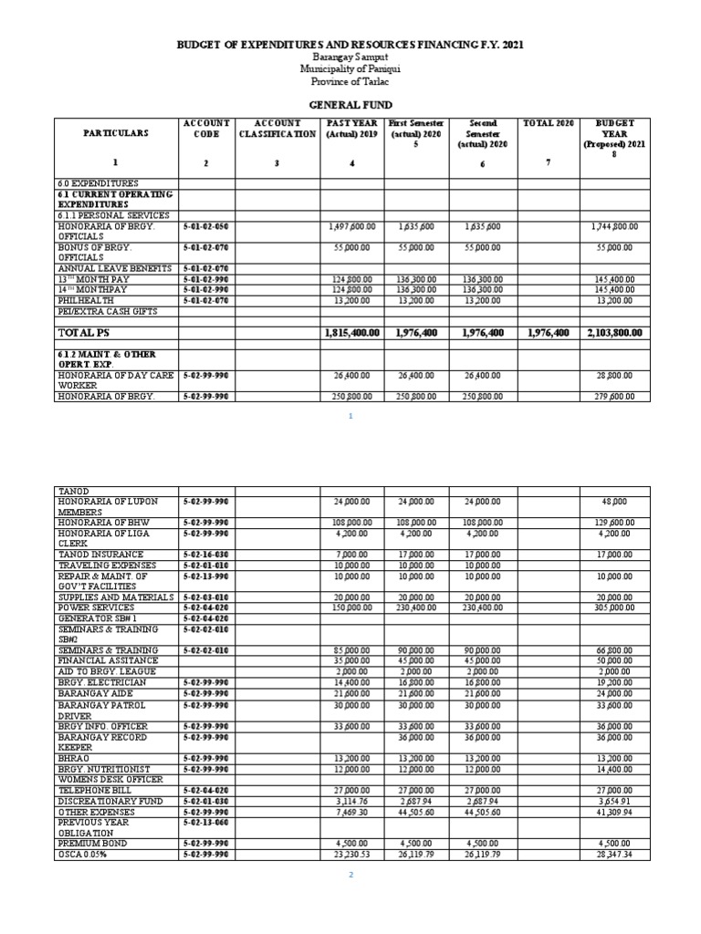 Barangay Samput 2021 Budget Overview | PDF | Economies