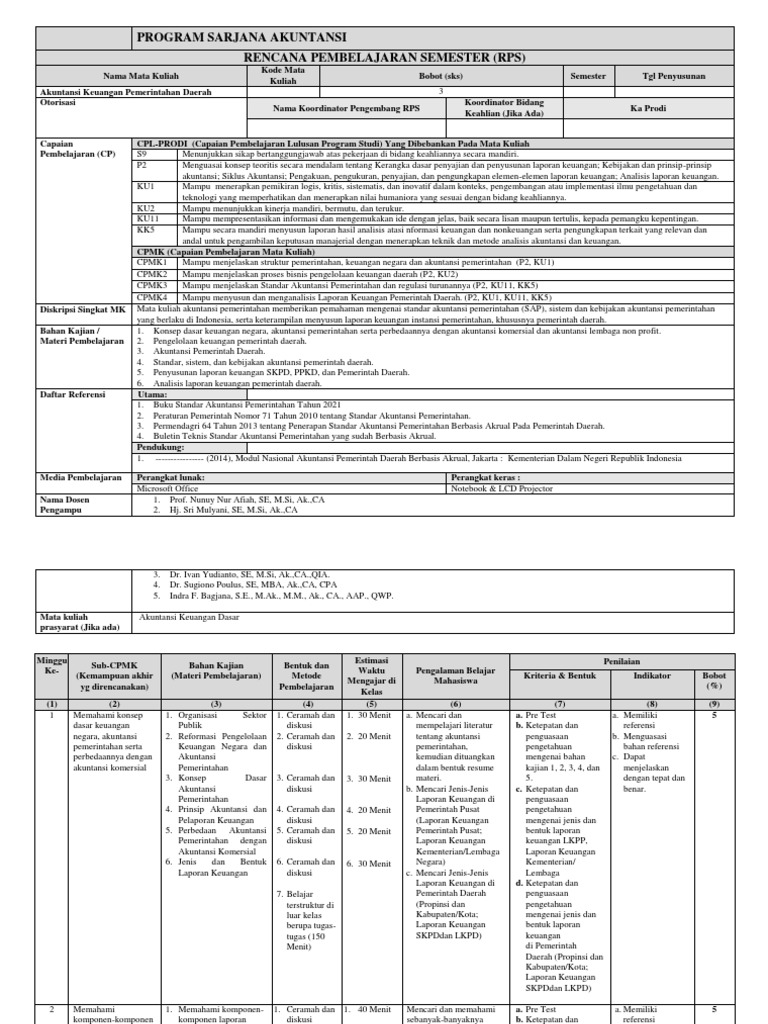 OBE RPS Akuntansi Pemerintahan S1 2021 | PDF