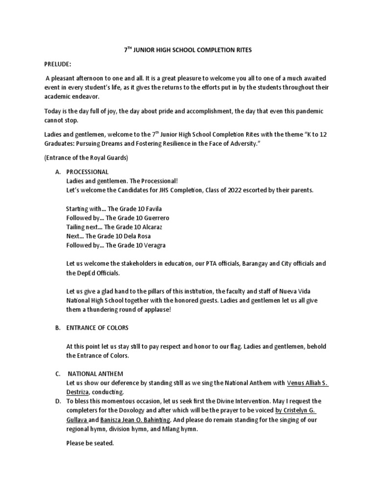 Script For Graduation Ceremony | PDF