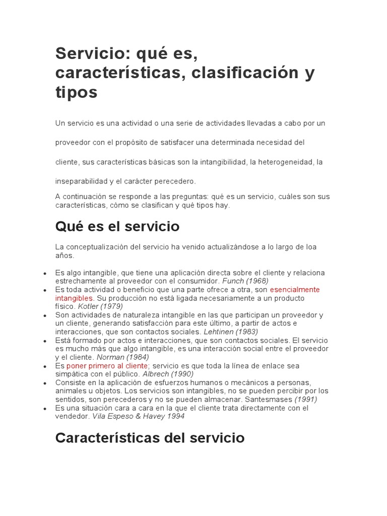 Que Es El Serviciop, Caracteristicas Del Servicio, Tipos de Servicio ...